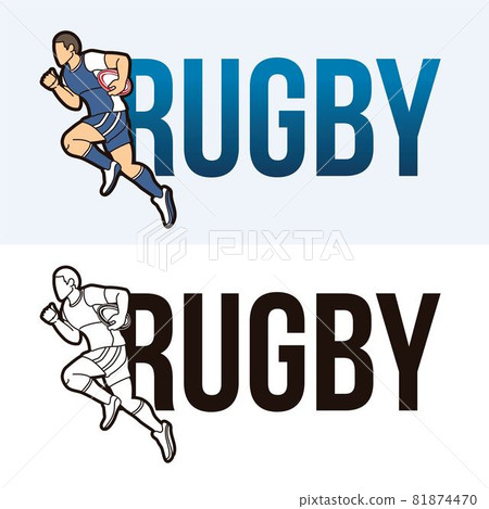 Rugby Text with Sport Player Graphic Vector - Stock Illustration ...