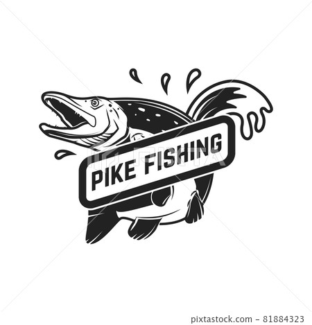 Pike fishing. Emblem template with pike fish.... - Stock Illustration ...