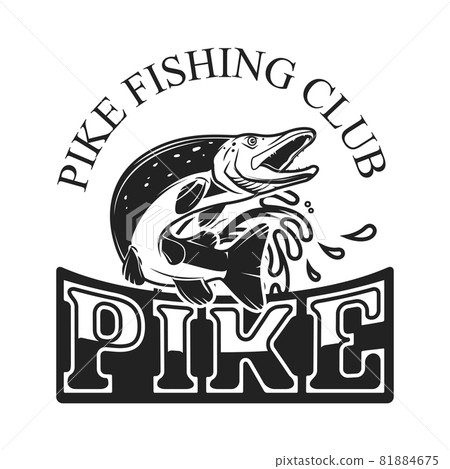 Pike fishing. Emblem template with pike fish.... - Stock Illustration ...