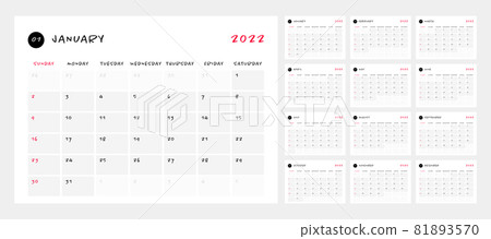 Calendar 2022, 12 month in clean minimal table...-插圖素材 [81893570] - PIXTA圖庫