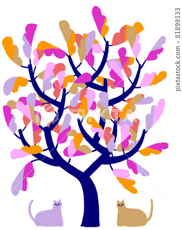 Tree and two cats - Stock Illustration [81899133] - PIXTA