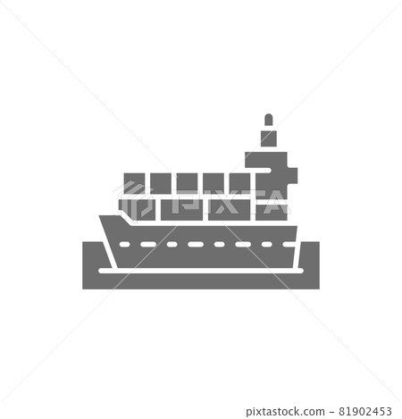 Vector cargo ship with parcels grey icon. - Stock Illustration ...