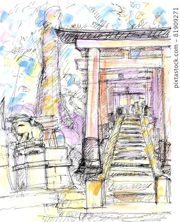 Fushimi Inari Kiyomizudera watercolor painting - Stock Illustration ...