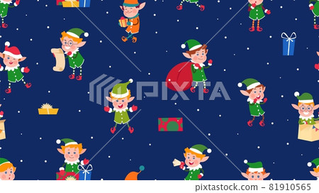 Santa elves print. Christmas elf, cute cartoon... - Stock Illustration ...