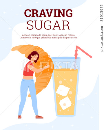 Sugar addiction concept with woman addicted to... - Stock Illustration ...