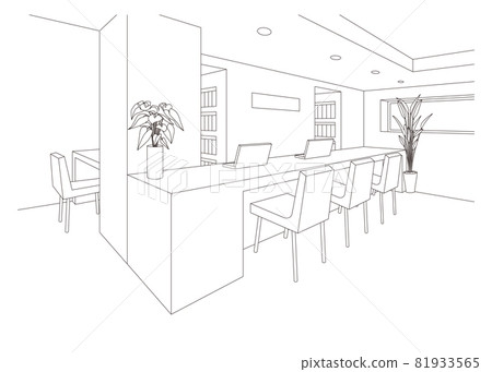 Office line drawing vector illustration - Stock Illustration [81933565 ...