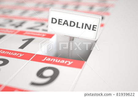 DEADLINE notice on January 2 in a calendar, 3d... - Stock Illustration ...