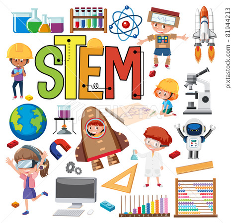 Colourful STEM education logo with learning... - Stock Illustration ...