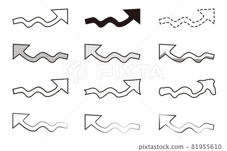 Wavy, wavy arrow, monochrome variation set - Stock Illustration ...