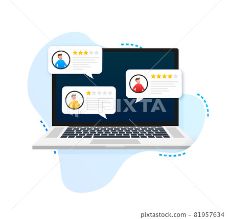 Laptop with customer review rating messages,... - Stock Illustration ...