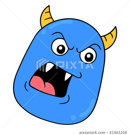 scary faced horned blue monster screaming...-插圖素材 [81983208] - PIXTA圖庫