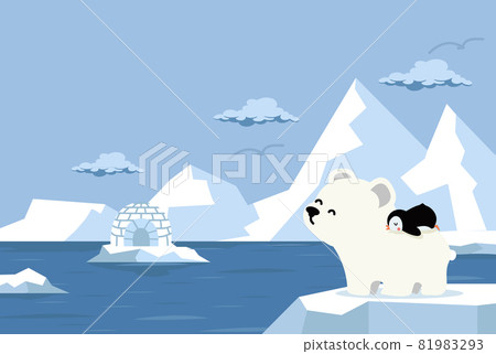 polar bear with little penguin North pole Arctic - Stock Illustration ...