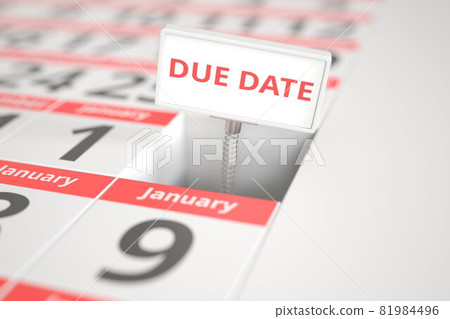 DUE DATE sign on January 2 in a calendar, 3d... - Stock Illustration ...
