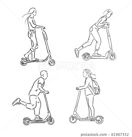 Riding a scooter fast. Kid on skate. Hand... - Stock Illustration ...