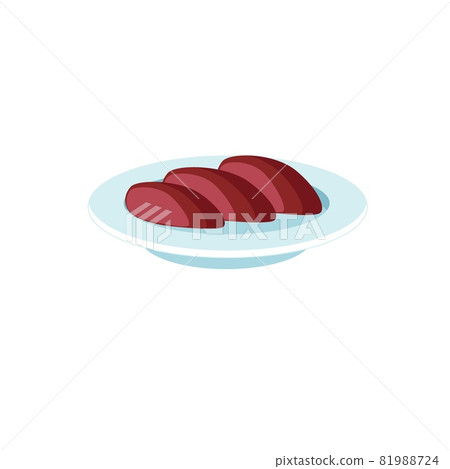 Flat cartoon pieces of meat on plate,balanced... - Stock Illustration ...