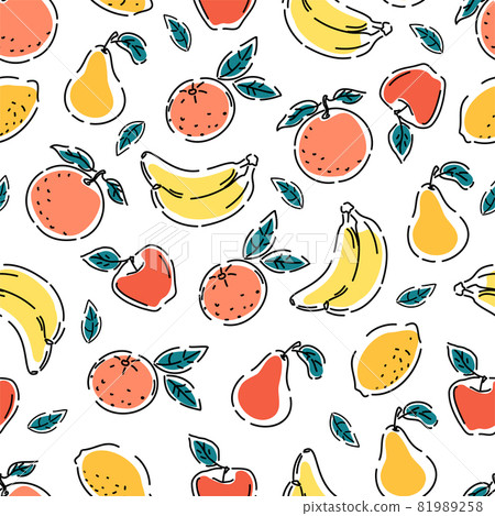 Juicy summer fruits seamless pattern on a white... - Stock Illustration ...