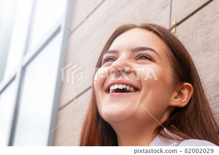 Caucasian girl student smiling portrait. Close up. - Stock Photo ...