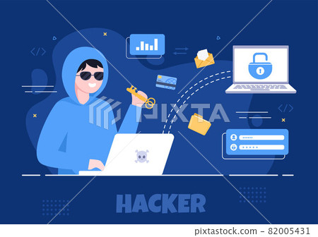 Hacker Using Computer Server to Activity Hacked...-插圖素材 [82005431 ...