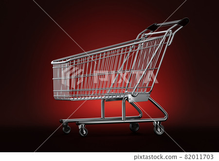Empty shopping cart on red background. 3D... - Stock Illustration ...