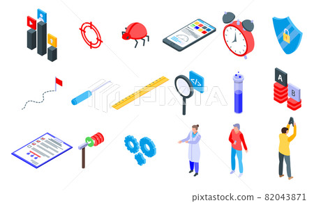 Testing software icons set, isometric style - Stock Illustration ...