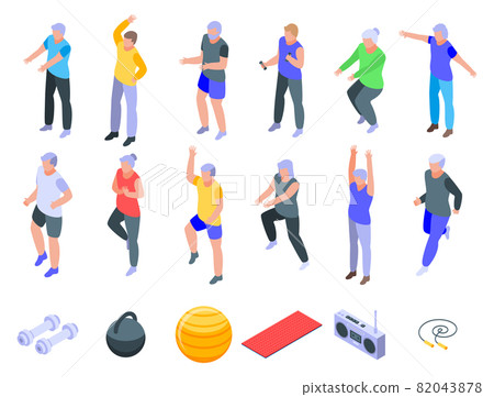 Workout seniors icons set, isometric style - Stock Illustration ...