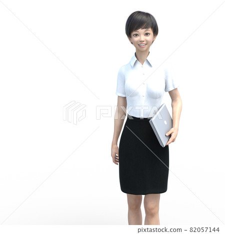 Female employees with personal computers - Stock Illustration [82057144 ...