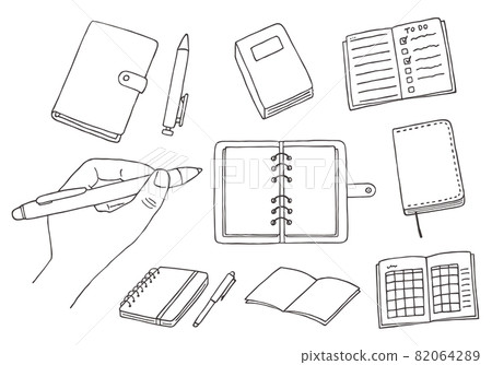 Hand-drawn illustrations of notebooks and... - Stock Illustration ...