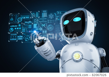 assistant robot work with graphic display - Stock Illustration ...