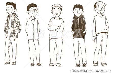 Standing picture of 5 adult men - Stock Illustration [82069008] - PIXTA