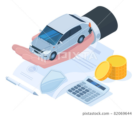 Isometric car protection insurance, money... - Stock Illustration ...