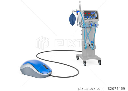 ICU medical ventilator with computer mouse. 3D... - Stock Illustration ...