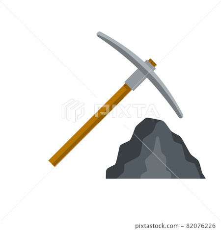 Ore mining. Pick and stone. Miner tool. Pile of... - Stock Illustration ...