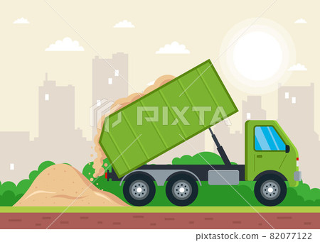 sand delivery by truck. rash of soil to the... - Stock Illustration ...