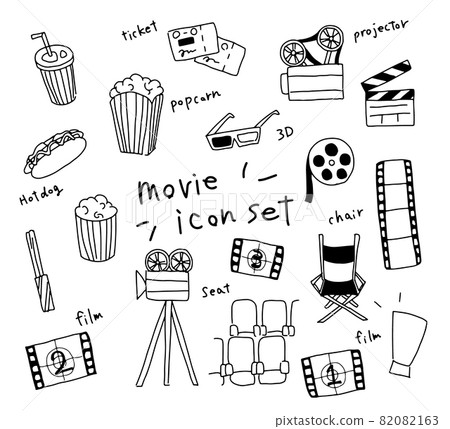 Movie simple monochrome illustration set - Stock Illustration [82082163 ...