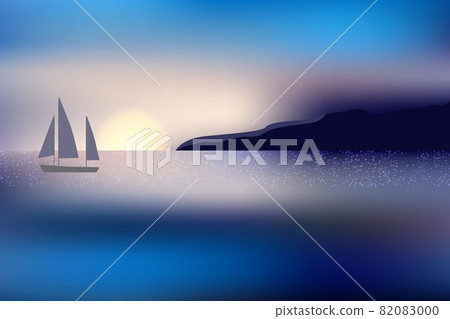 Beautiful sunset over the ocean with distant... - Stock Illustration ...