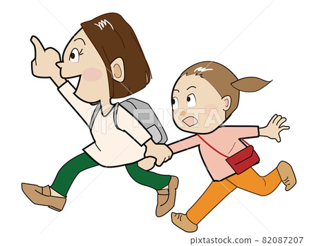 Mom in a hurry pulling the child's hand - Stock Illustration [82087207] - PIXTA