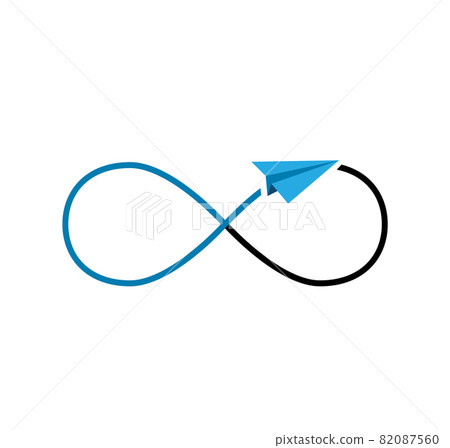 infinity sign and blue paper plane flying on... - Stock Illustration ...