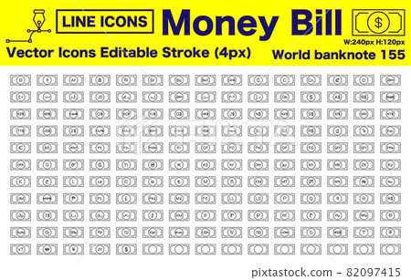 World banknote line icon set vector illustration - Stock Illustration ...