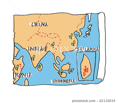 Map image of famous black tea producing areas... - Stock Illustration ...
