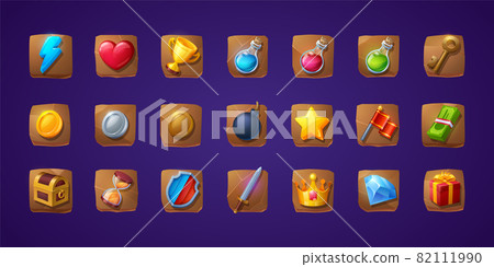 Set of game icons or buttons. Cartoon ui elements - Stock Illustration ...