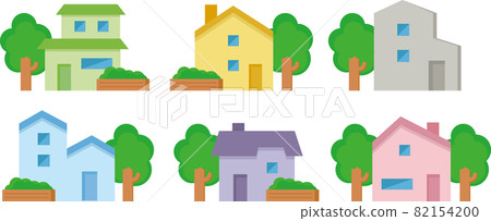 Houses of various shapes, detached houses,... - Stock Illustration ...