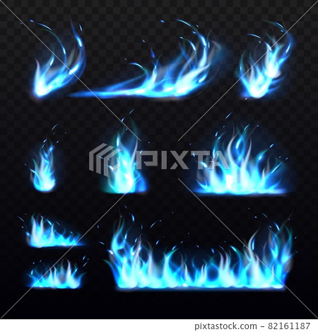 Blue flames. Realistic cold burning effects, 3d... - Stock Illustration ...
