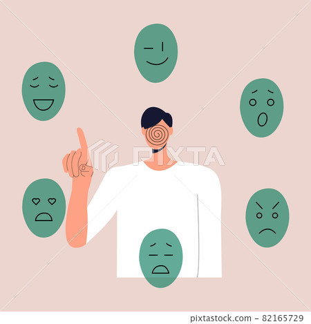 A man without a face chooses a mask to express... - Stock Illustration ...