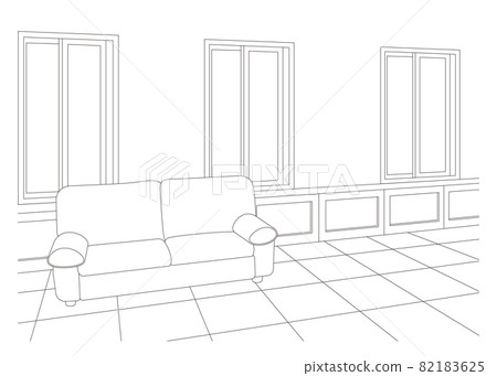 Interior line drawing vector illustration. - Stock Illustration ...
