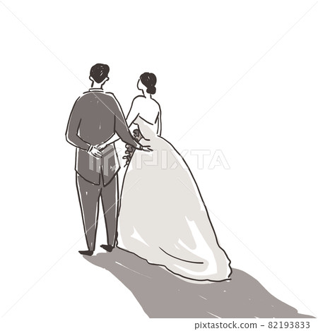 Bride and groom, back view of men and women C... - Stock Illustration ...