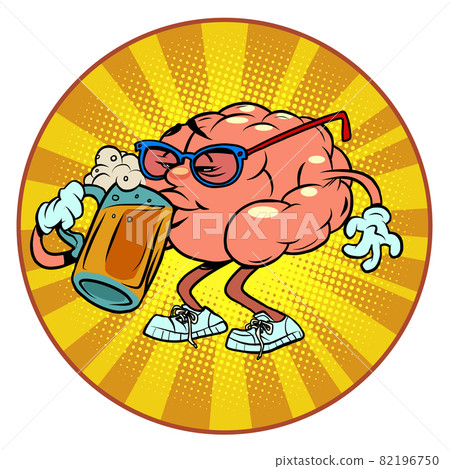 drinks beer at the bar human brain character,... - Stock Illustration ...