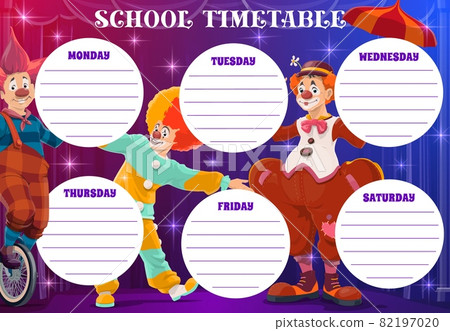 Circus clowns on school timetable, weekly... - Stock Illustration ...