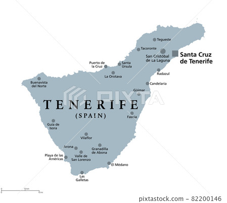 Tenerife island, gray political map, with... - Stock Illustration ...