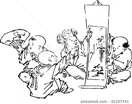 Children discussing hanging scroll pictures - Stock Illustration ...