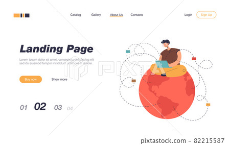 Man sitting on globe and sending emails - Stock Illustration [82215587 ...